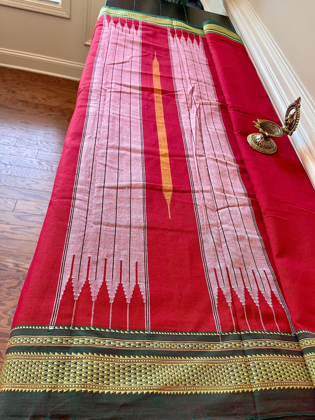 Traditional Handloom Cotton Irkal/ilkal Saree Red With Green Border - Etsy