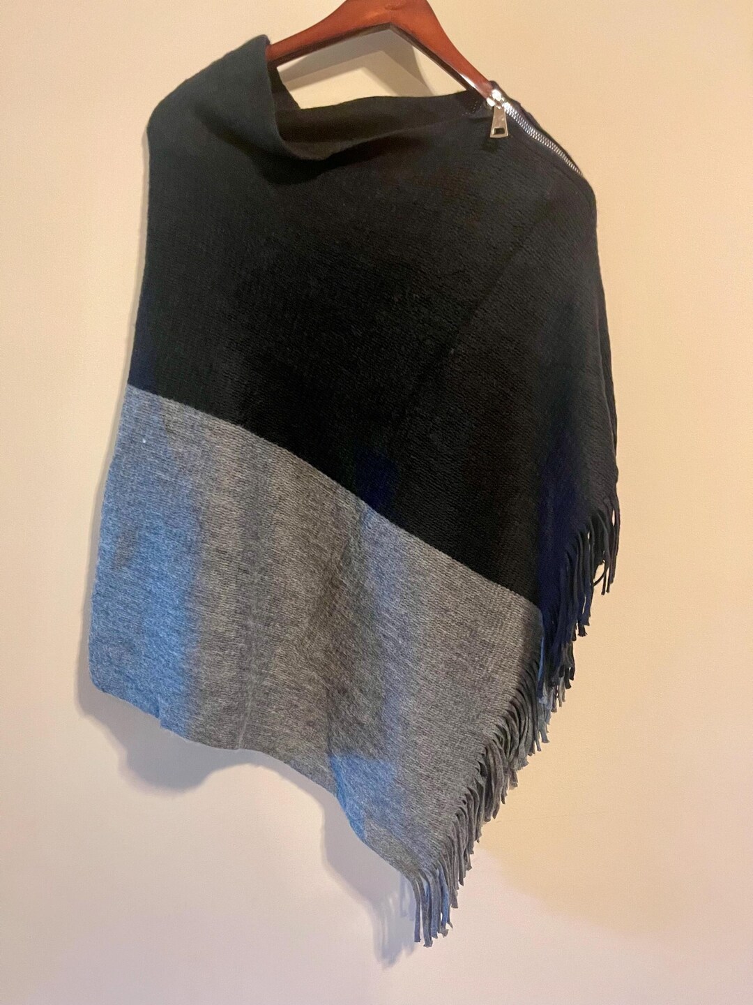 V Shaped Black and Grey Color Very Soft Stylish Light Weight Poncho ...