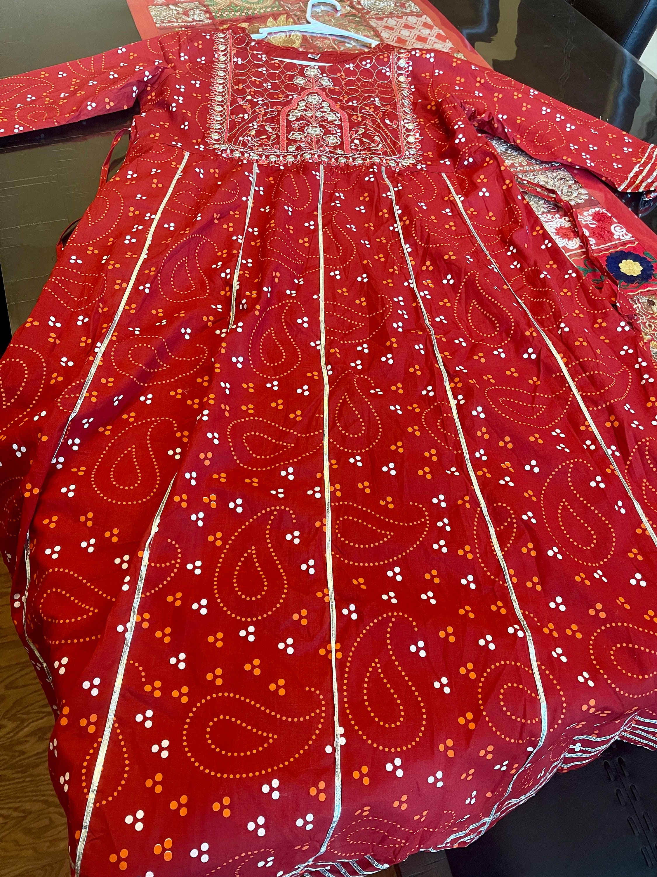 Pure Jaipuri Cotton Red Full Length Kurti Gown With Embroidery, Faux ...