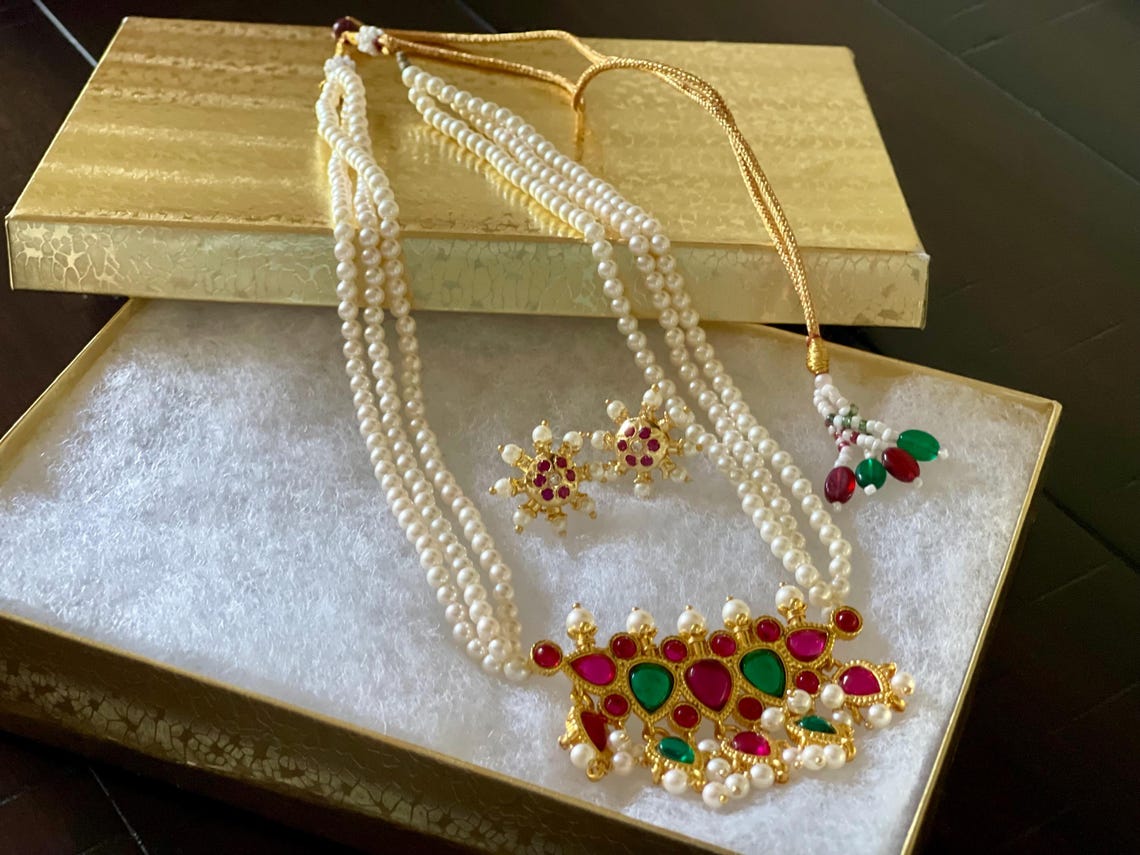 Maharashtrian Multicolor Stone With Pearls Tanmani Haar/necklace Set ...