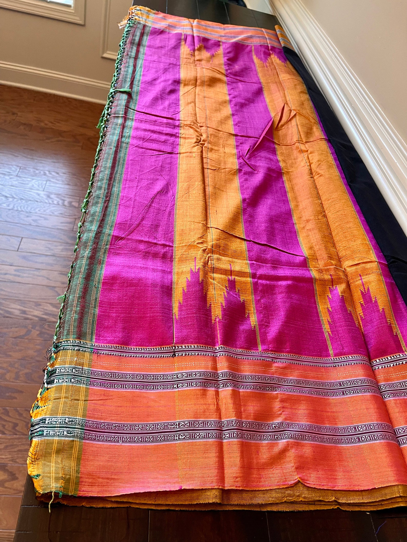 Traditional Cotton Irkal/ilkal Saree in Black/mustard Border - Etsy