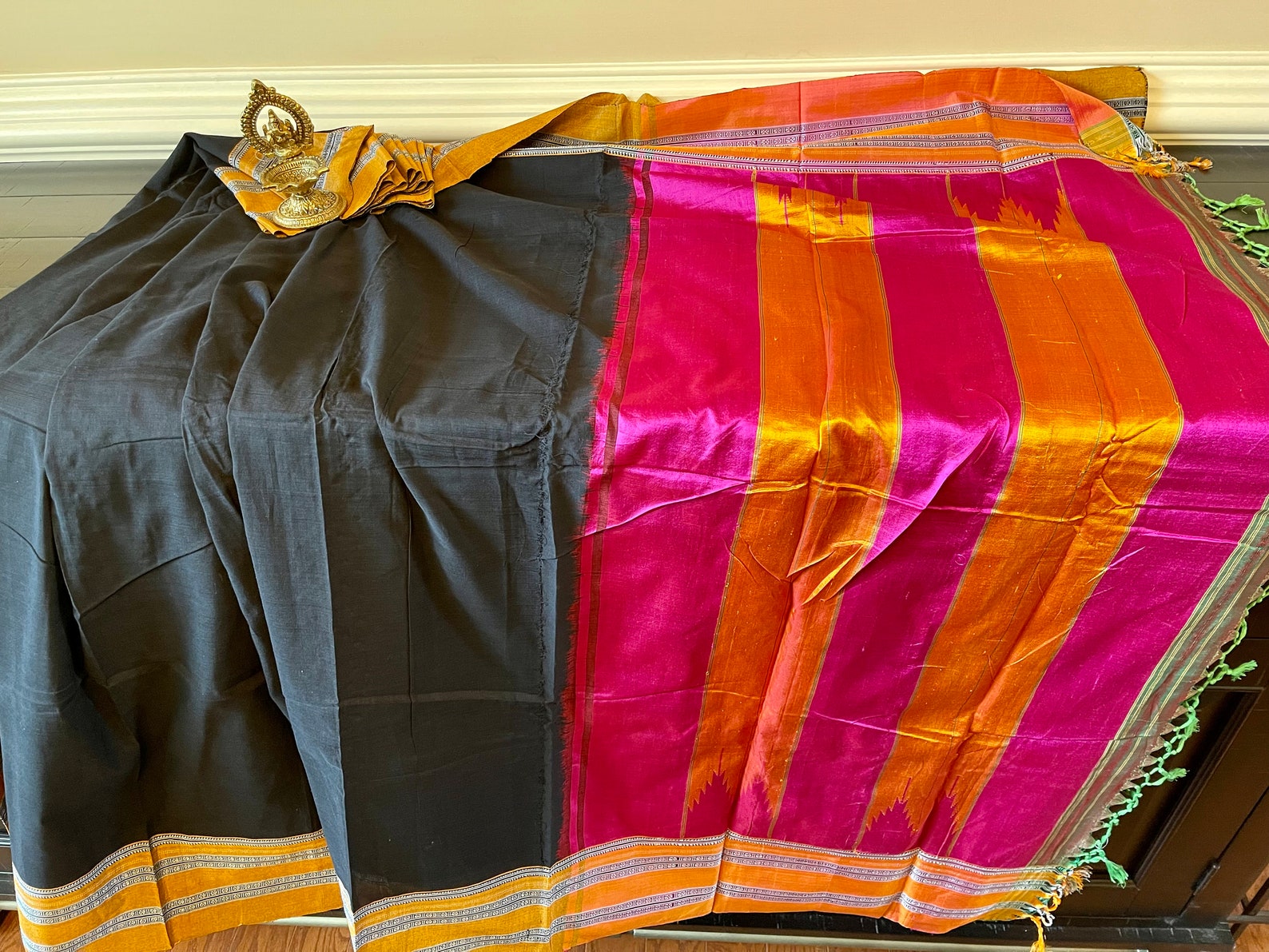 Traditional Cotton Irkal/ilkal Saree in Black/mustard Border - Etsy
