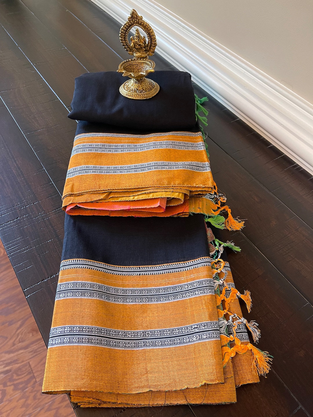 Traditional Cotton Irkal/ilkal Saree in Black/mustard Border - Etsy
