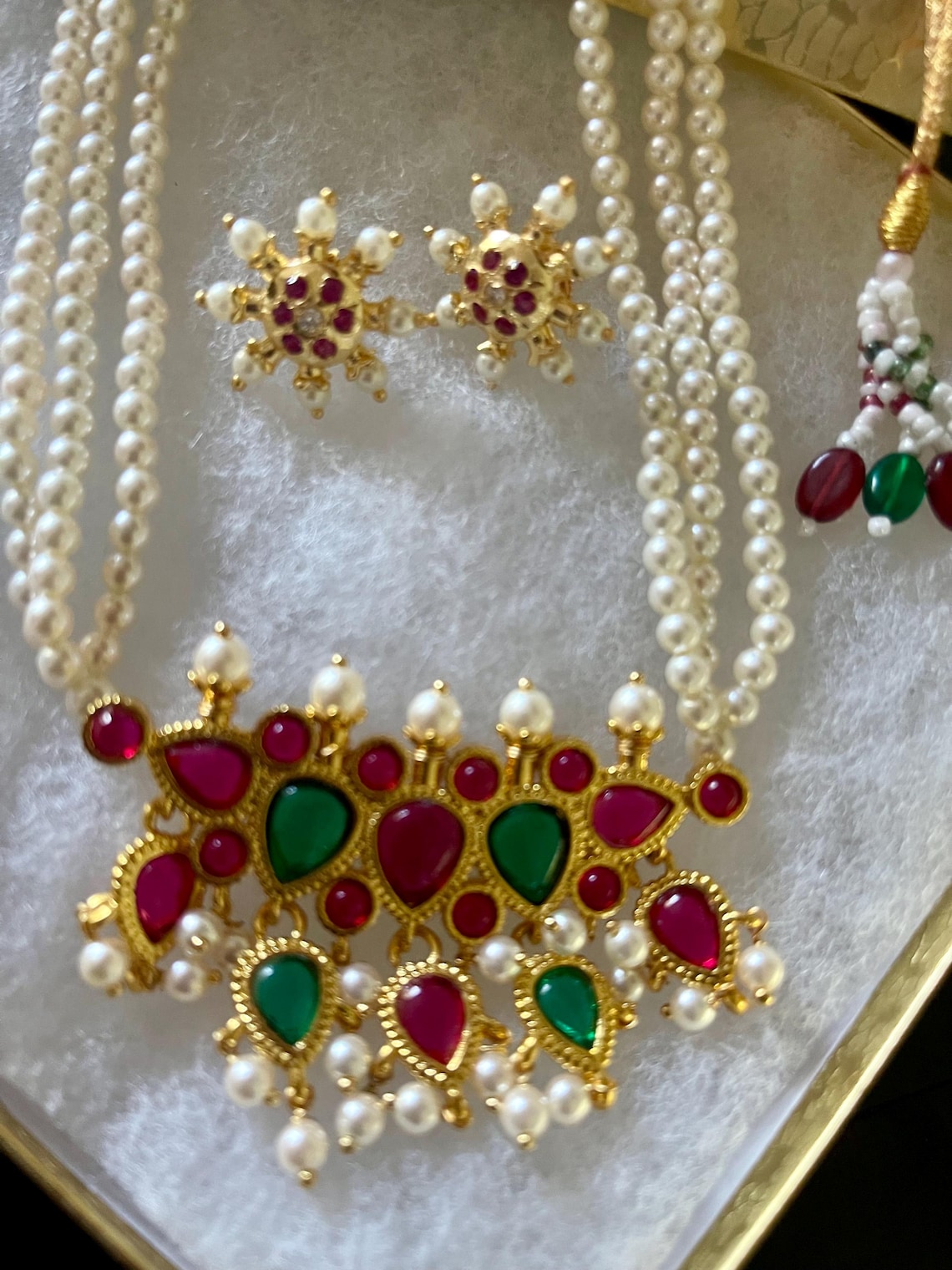 Maharashtrian Multicolor Stone With Pearls Tanmani Haar/necklace Set ...