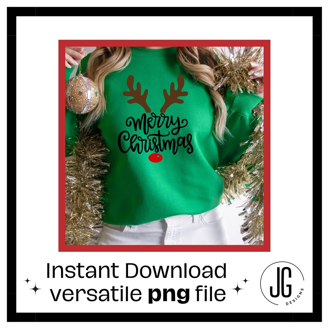 Merry Christmas Reindeer Rudolph digital Download PNG File - Etsy