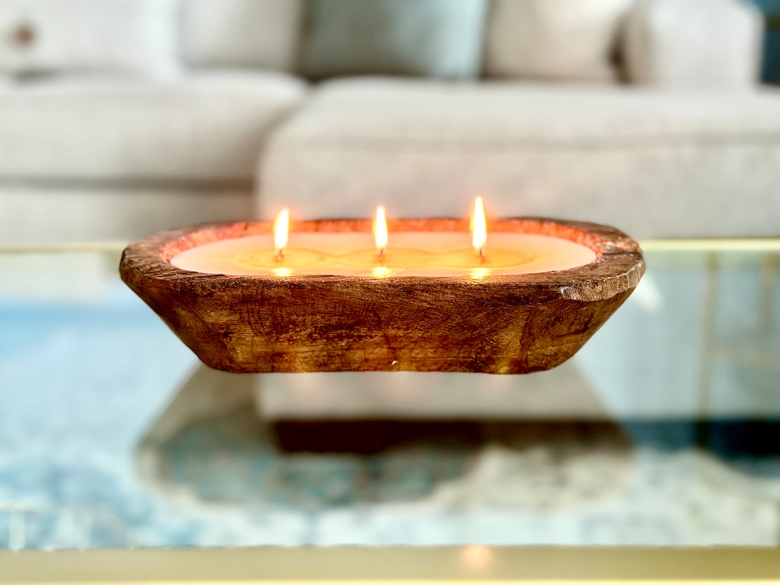 Dough Bowl Candle Wooden Dough Bowl Candle Bread Bowl Candle Hand ...