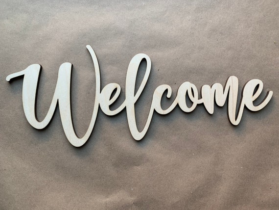 Welcome wood cutout-wreath making-3 | Etsy