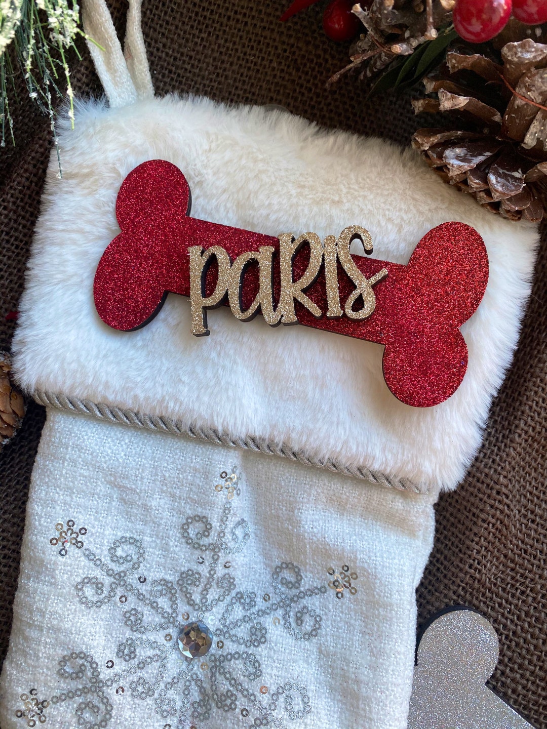 Dog Bone Pin Back Stocking Name Tag Laser Engraved Personalized Fast ...