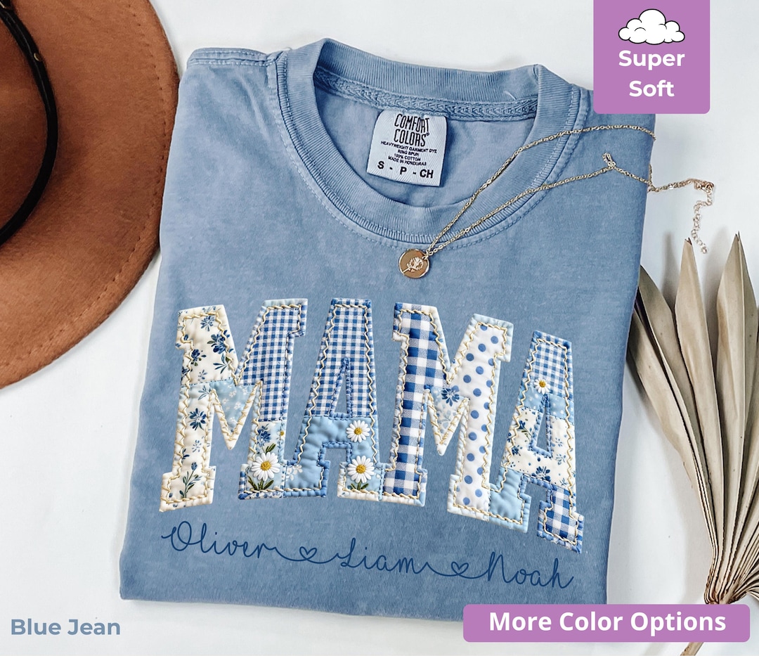 Personalized Mama Faux Patchwork Shirt With Kids Names, Floral Mama ...