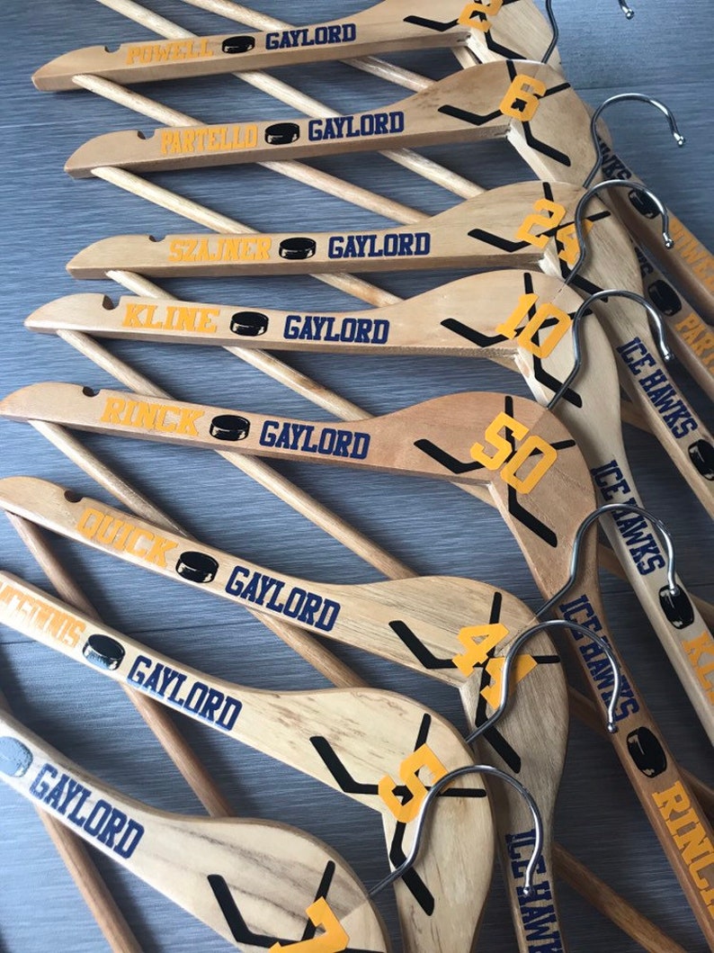 Personalized Sport Hanger: Custom Team Name & Number, Natural Wood - Etsy