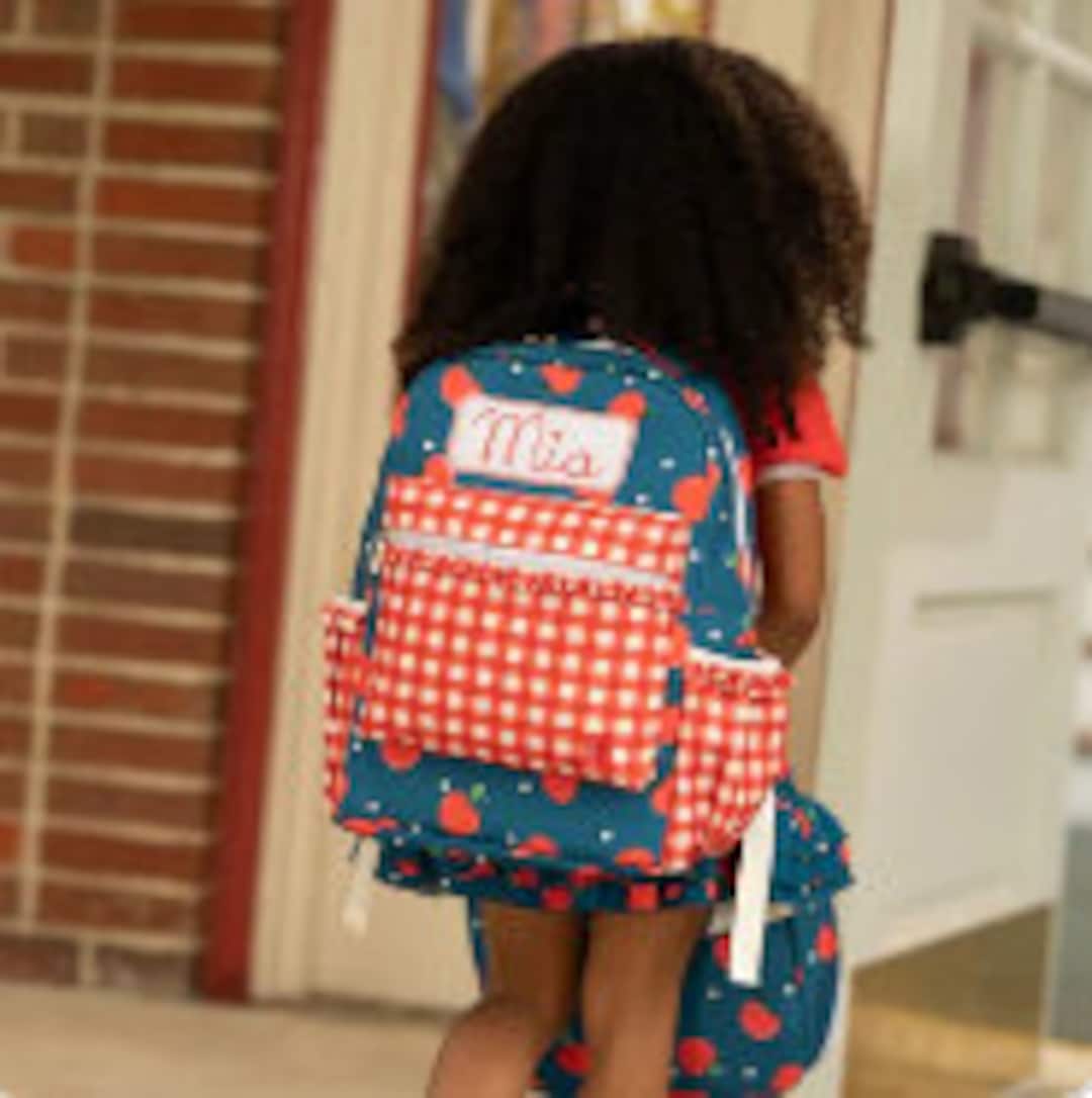 Girls Backpack, Ruffle School Bag, Lunch Bag, Apples, Monogrammed ...