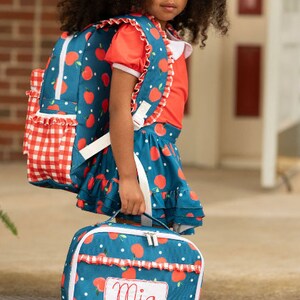 Girls Backpack, Ruffle School Bag, Lunch Bag, Apples, Monogrammed ...