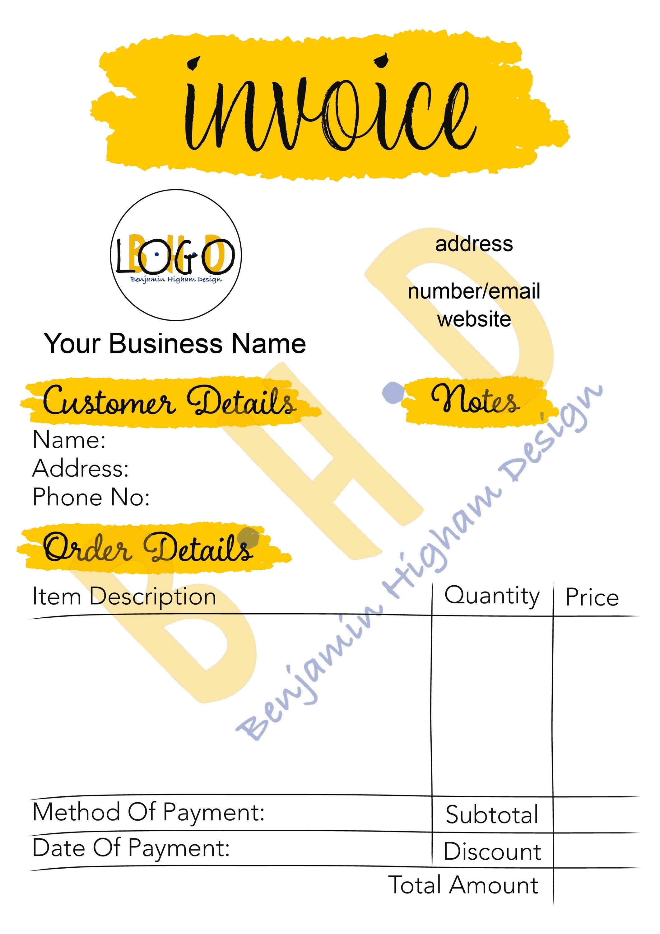 Invoice Form Template Printable Invoice Form Modern EDITABLE - Etsy