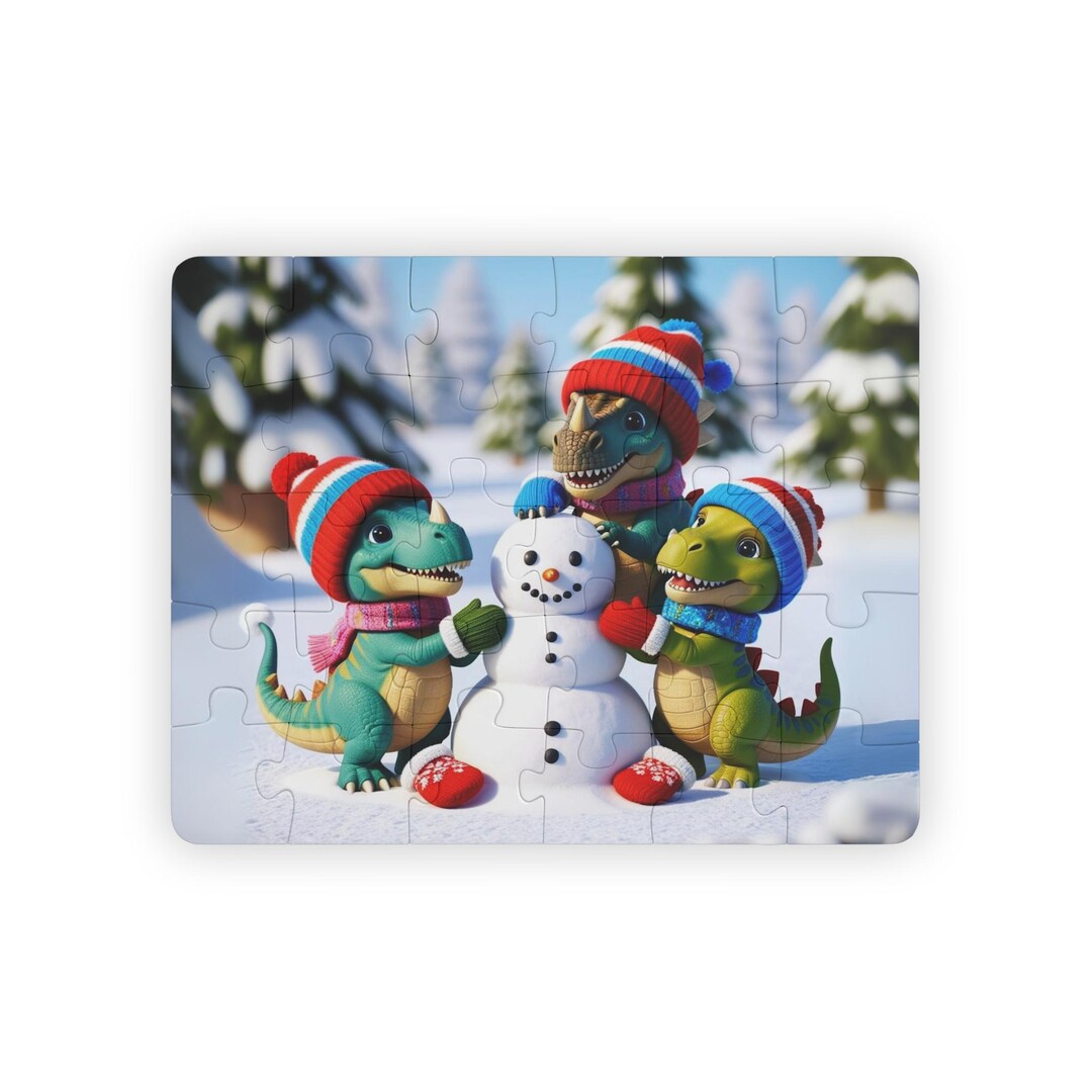 Dinosaur Snowmen Puzzle for Kids, 30-piece Fun, Winter Activity ...