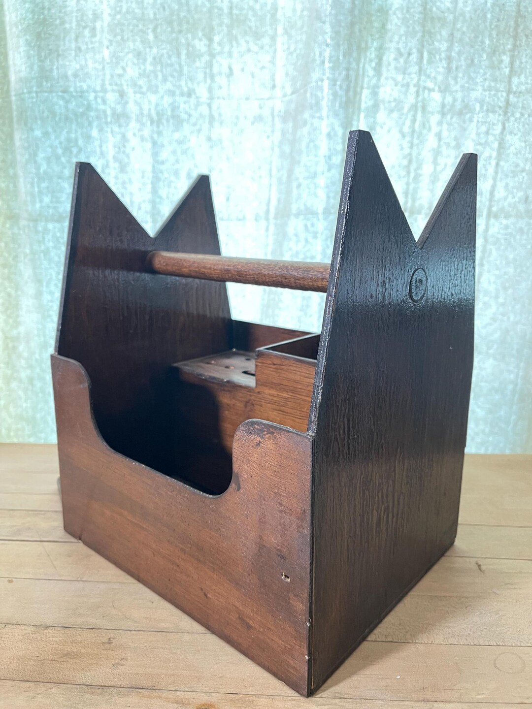 Wooden Storage Caddy Tool Box Desk Organizer With Handle Mid Century ...