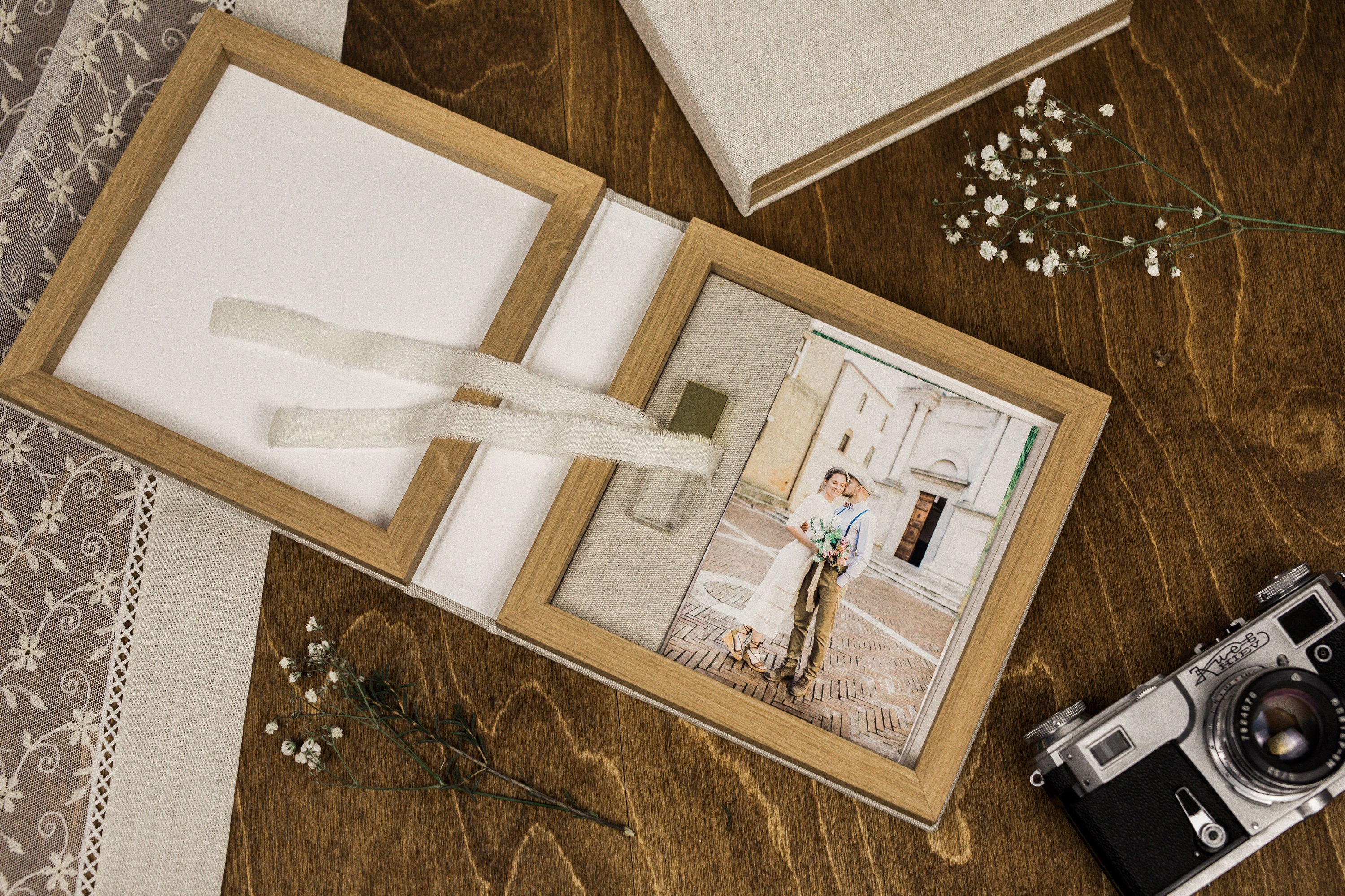 Natural Linen Wooden Photo Box / Linen Photo Box / Wedding - Etsy