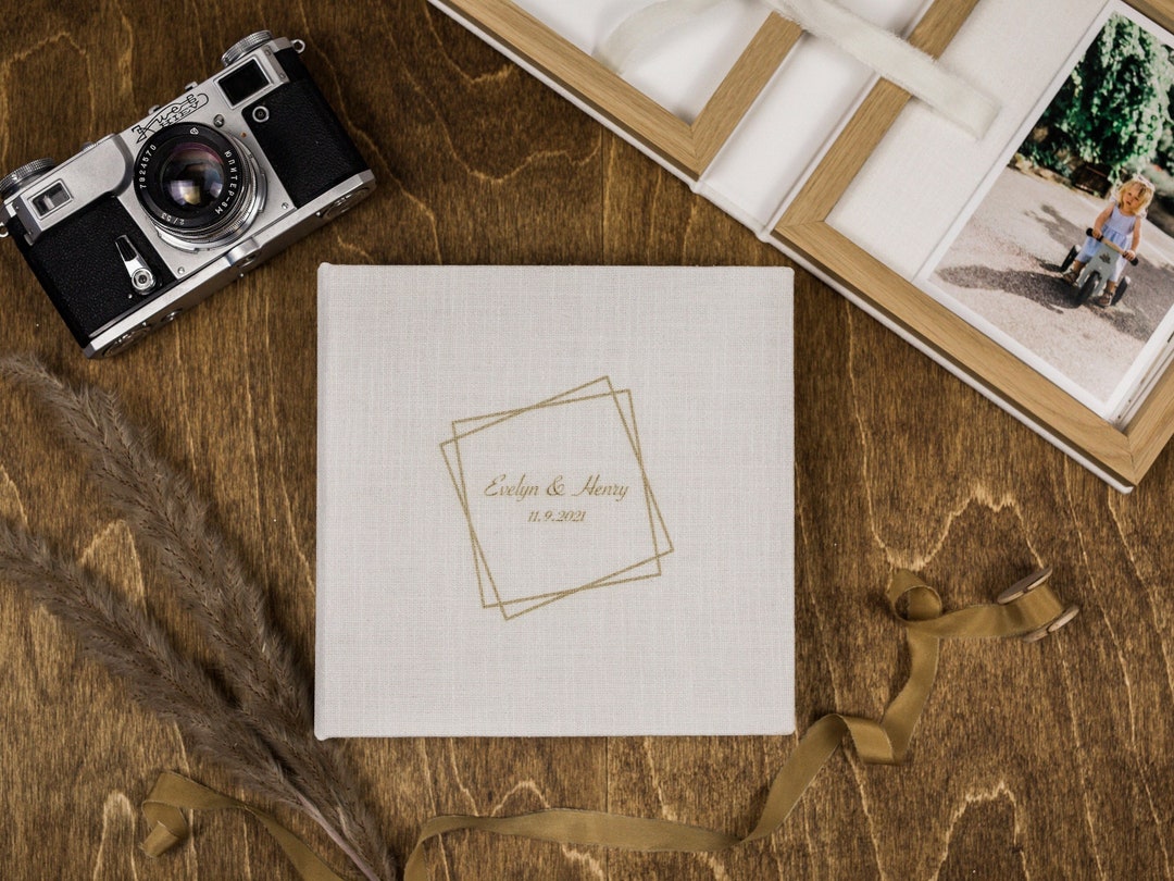 Sahara Beige Linen Wooden Photo Box / Wedding Photo Box / Linen ...