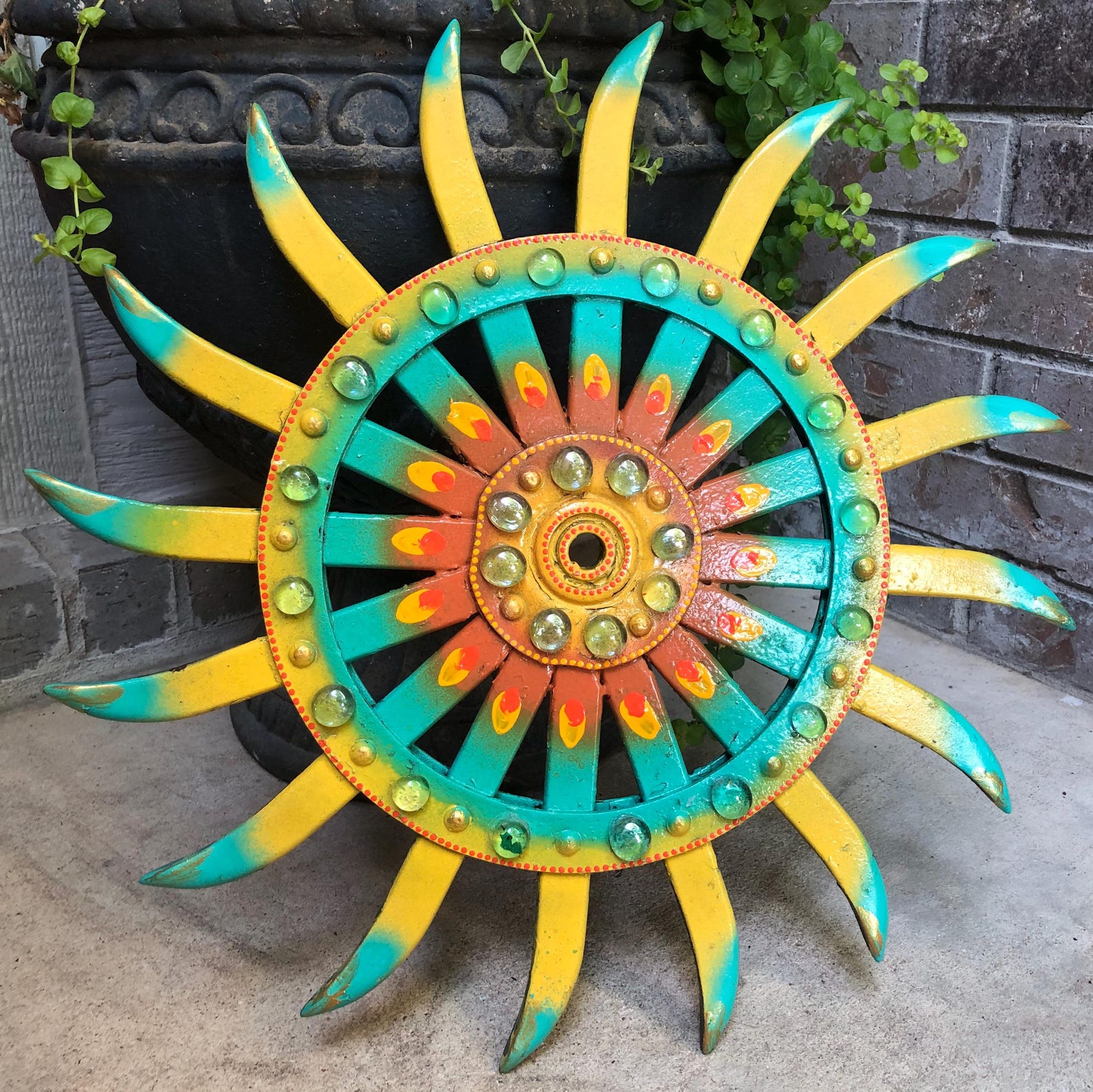 Metal Garden Art Vintage Rotary Farm Cultivator Wheel - Etsy
