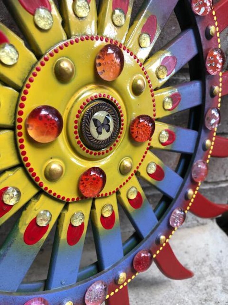 Garden Flower Art Vintage Rotary Farm Cultivator Wheel - Etsy