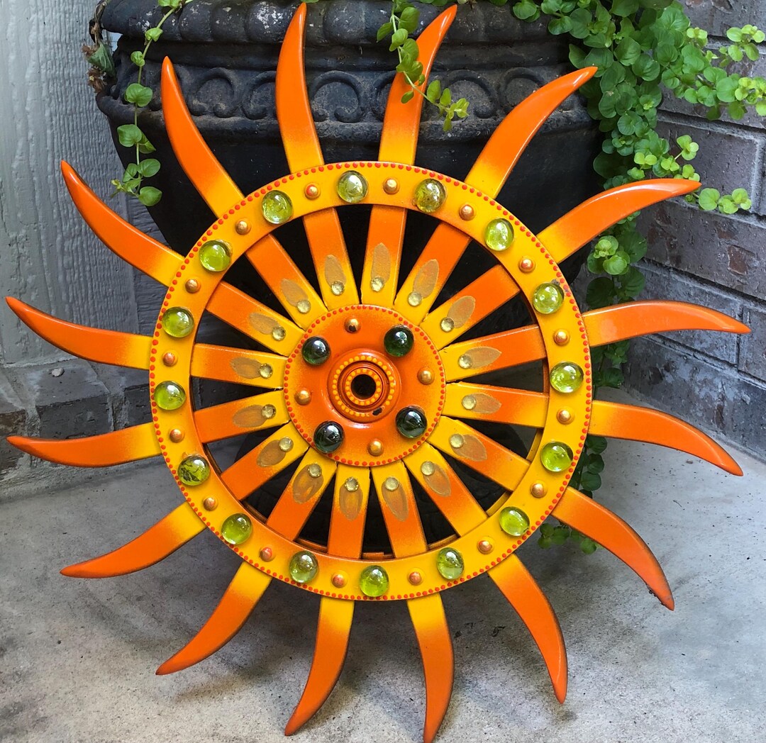Garden Flower Art Vintage Rotary Farm Cultivator Wheel - Etsy