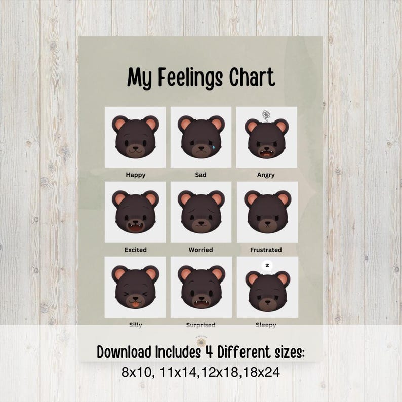 Printable Animal Feelings Chart for Toddlers, Montessori Poster ...