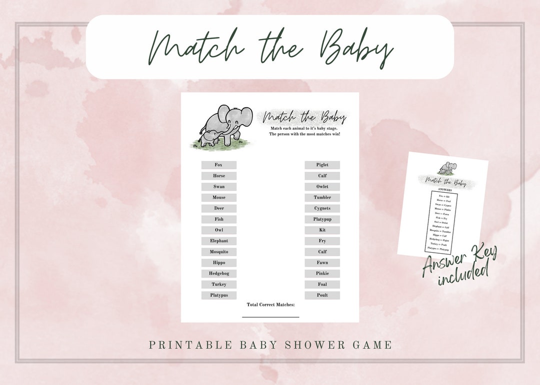 Baby Shower Game, Baby Shower Printable, Printable Games, Match the ...