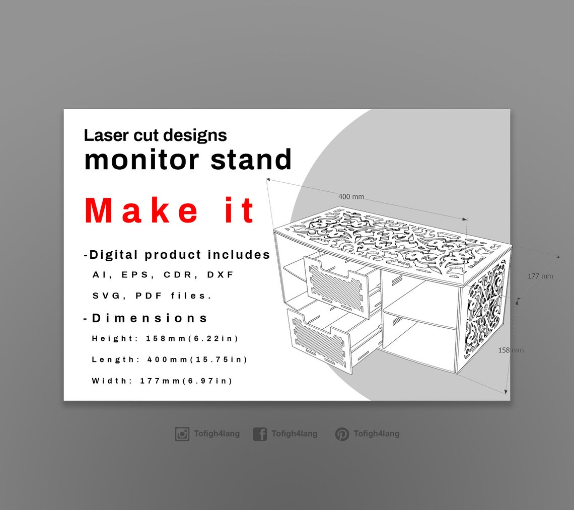 Monitor Stand Laser Cut File | Etsy