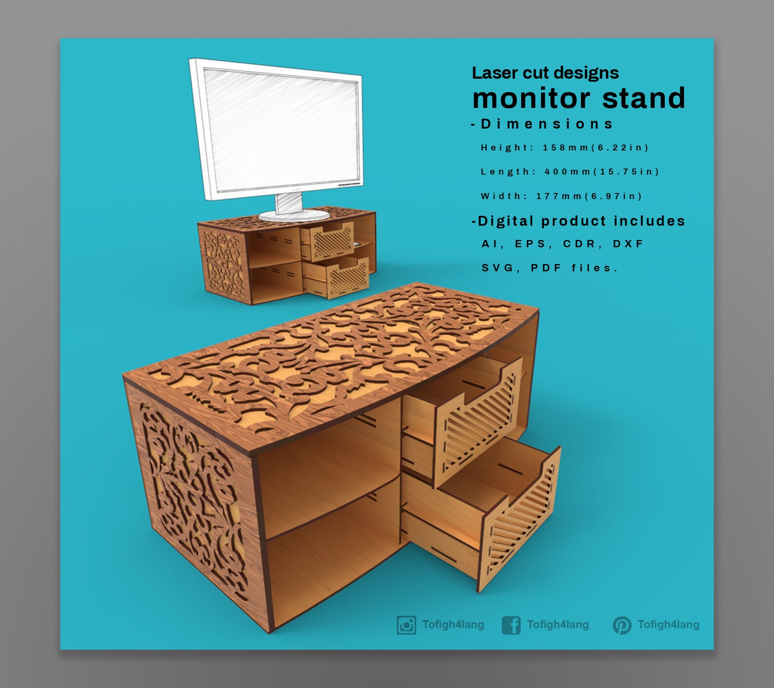 Monitor Stand Laser Cut File | Etsy