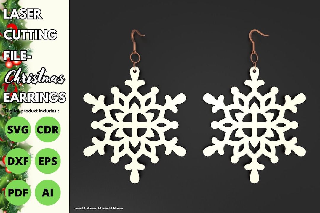 Christmas Snowflake Earrings SVG File Laser Cutting File - Etsy