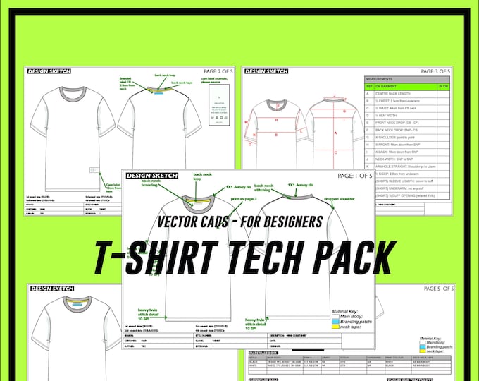 Complete T-shirt Tech Pack Illustrator Template for Apparel - Etsy