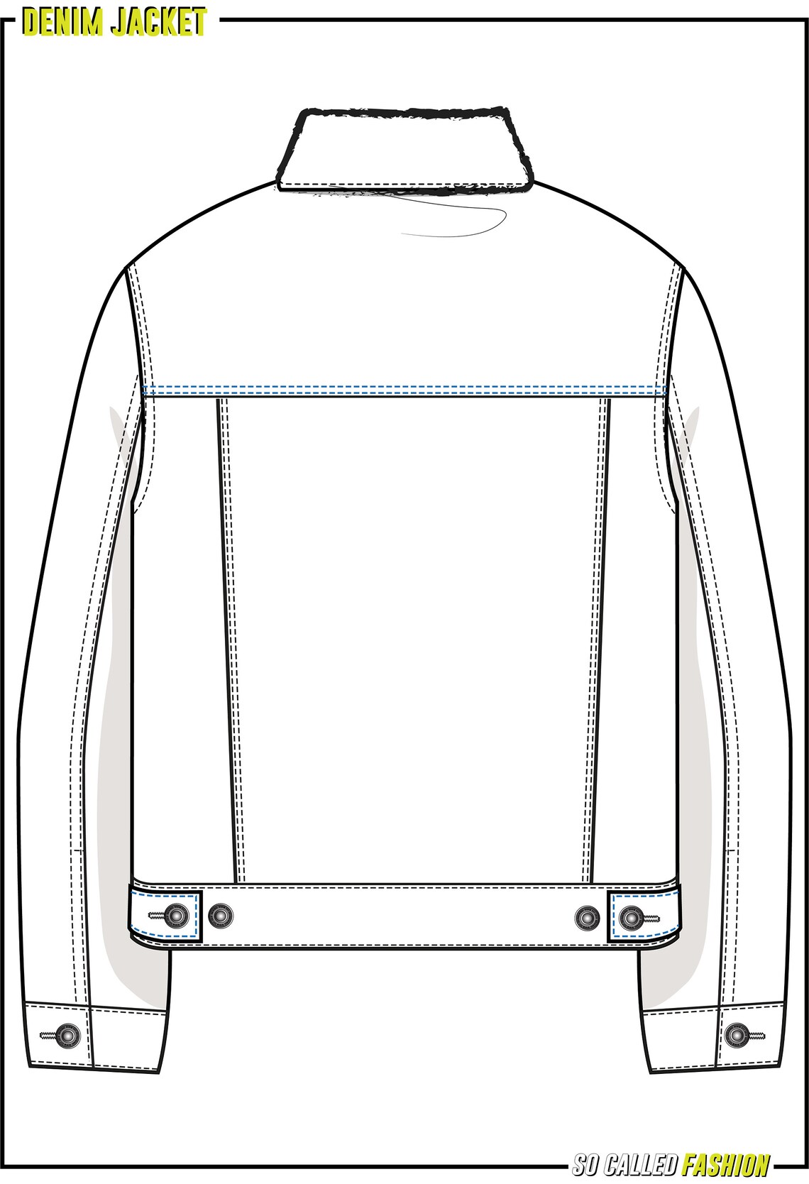 Vector Denim Jacket With Borg Collar, SVG, Fully Coloured, Flat Sketch ...