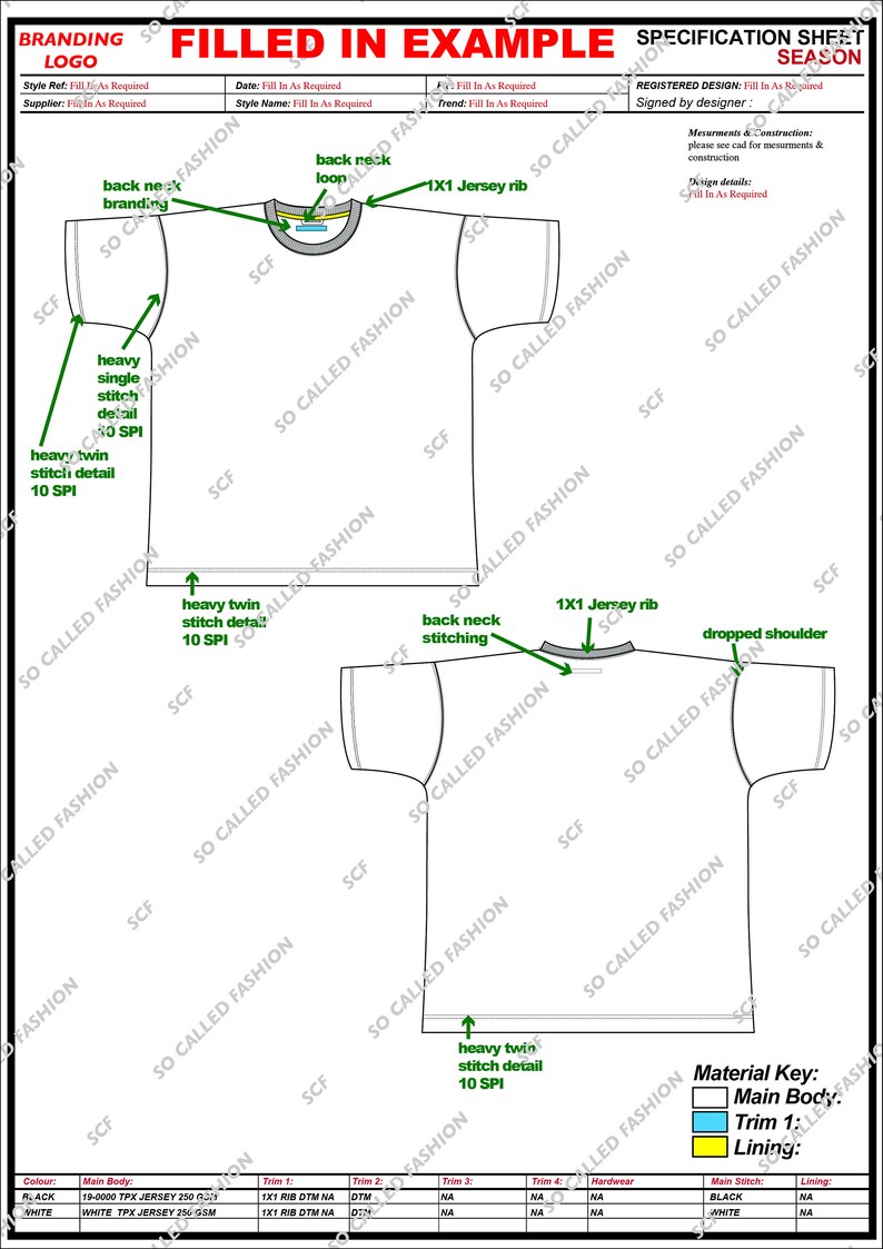 Complete Tech Pack Illustrator Template for Apparel Industry Fashion ...