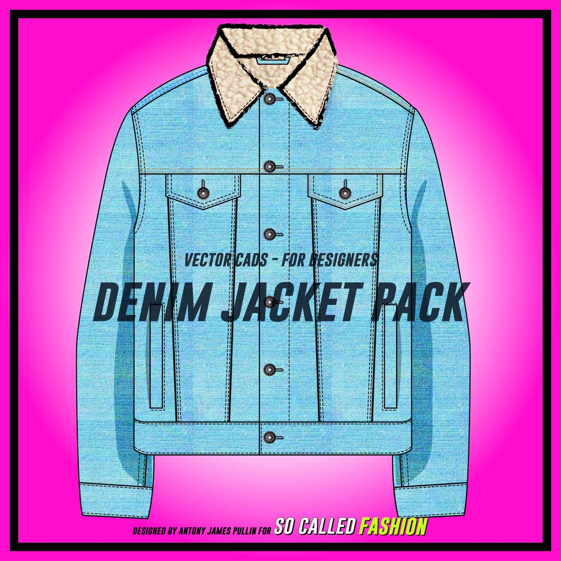 Vector Denim Jacket With Borg Collar, SVG, Fully Coloured, Flat Sketch ...