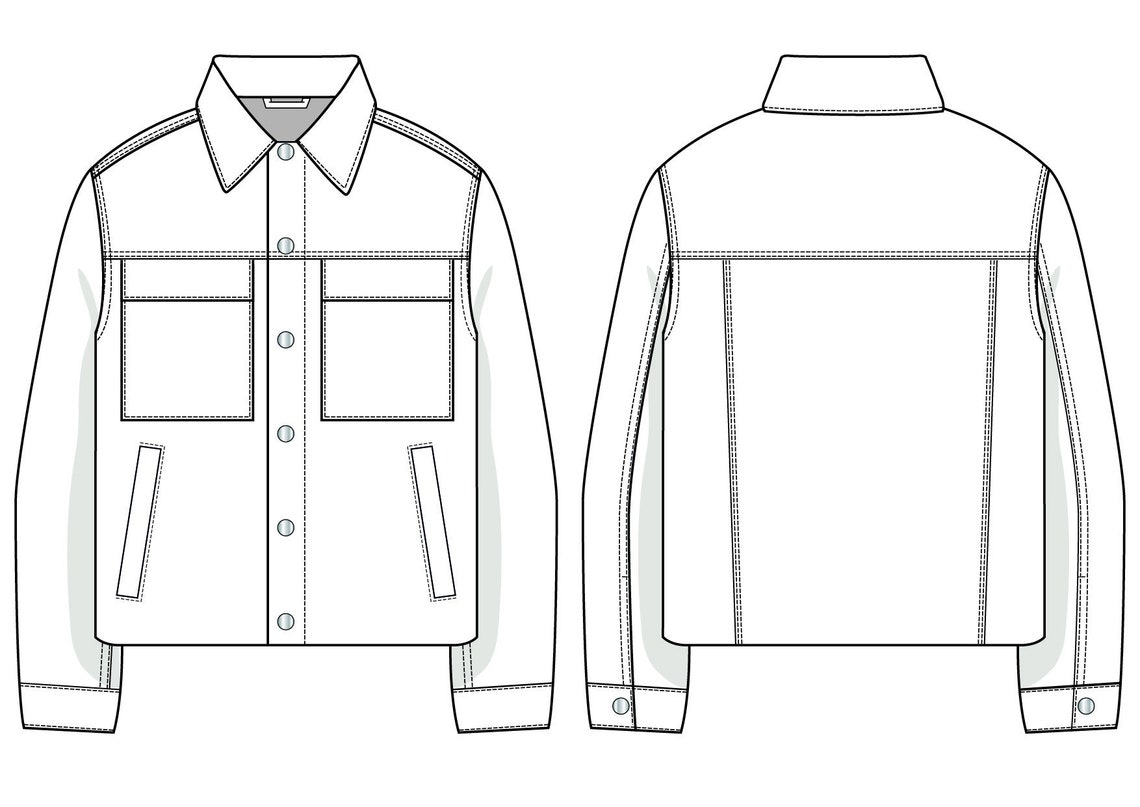 Vector Denim Jacket Flat Sketch For Adobe Illustrator Etsy