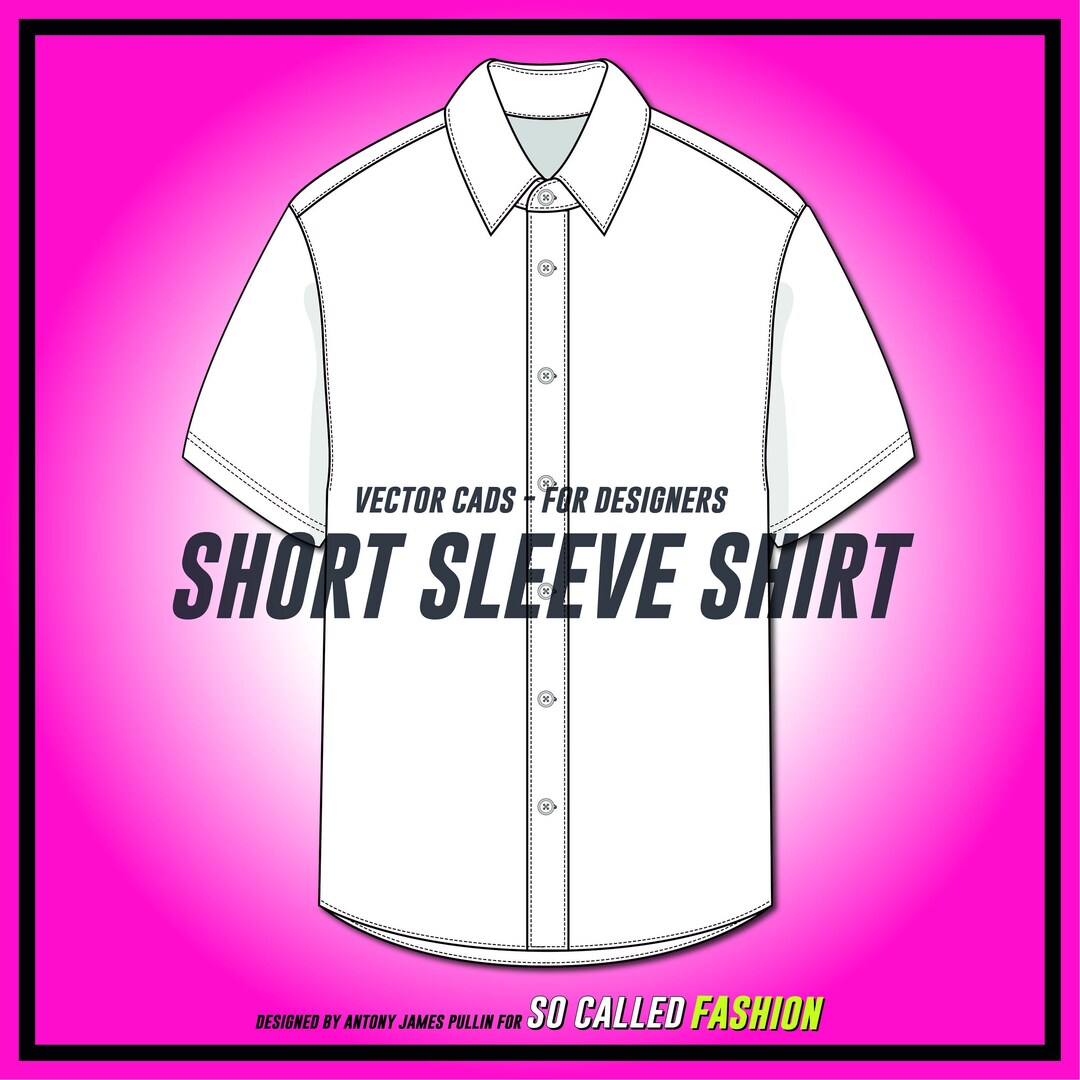 Short Sleeve Shirt, SVG, Vector CAD Menswear Button-up Shirt Technical ...