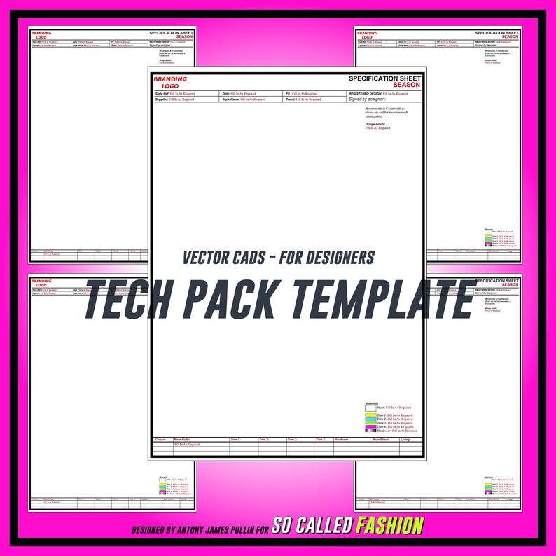 Complete Tech Pack Illustrator Template for Apparel Industry Fashion ...