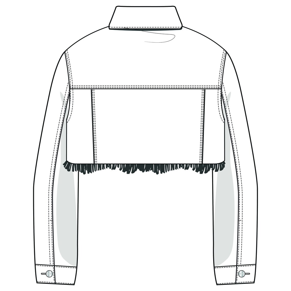 Vector Cropped Denim Jacket, Flat Sketch, for Adobe Illustrator Western ...