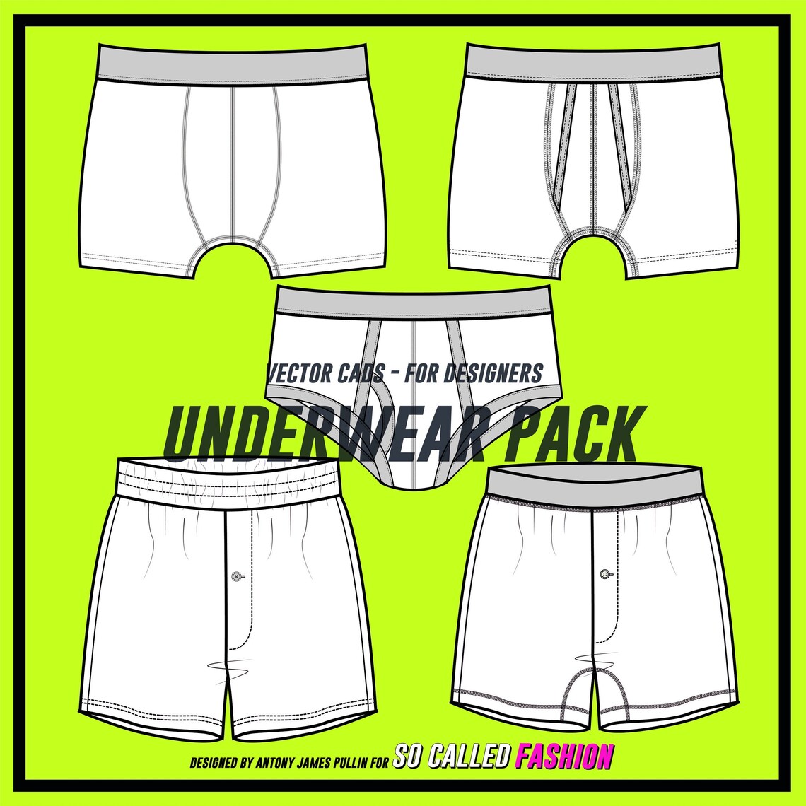 Mens Underwear Pack SVG Vector CAD Mens Boxers, Mens Briefs, Underwear ...