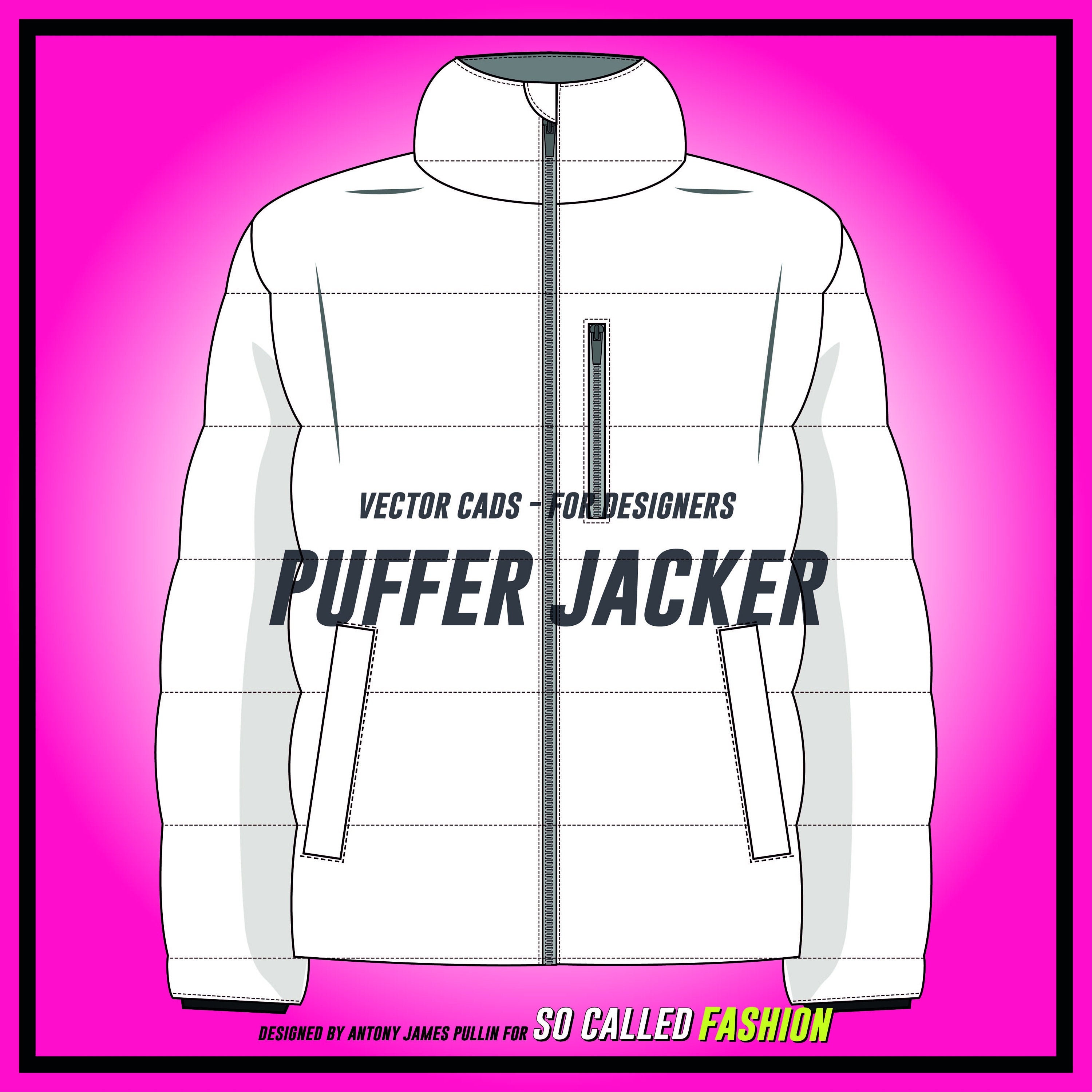 Vector Mens Puffer Jacket, SVG, Flat Sketch, for Adobe Illustrator ...