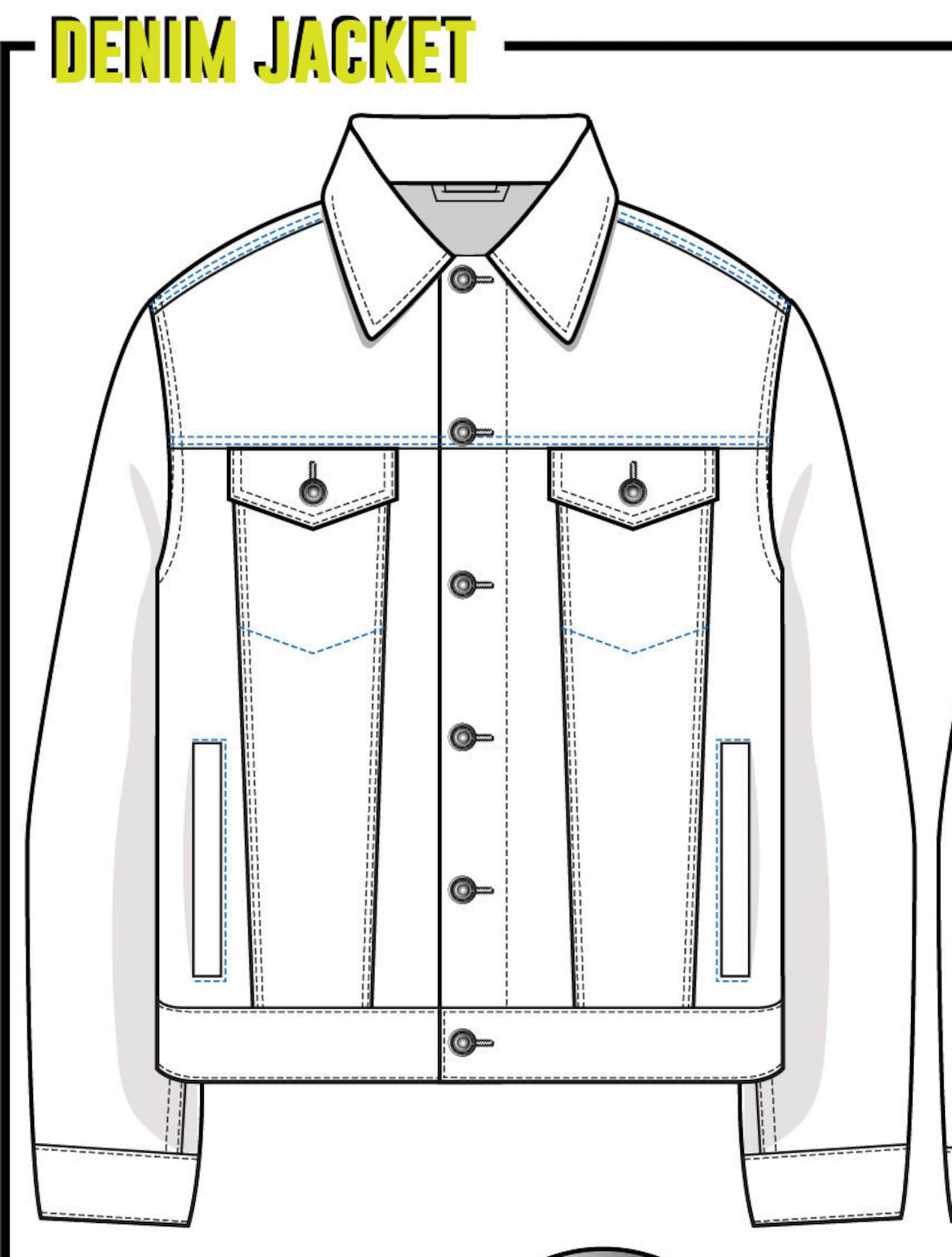 Vector Denim Jacket SVG Flat Sketch for Adobe Illustrator | Etsy