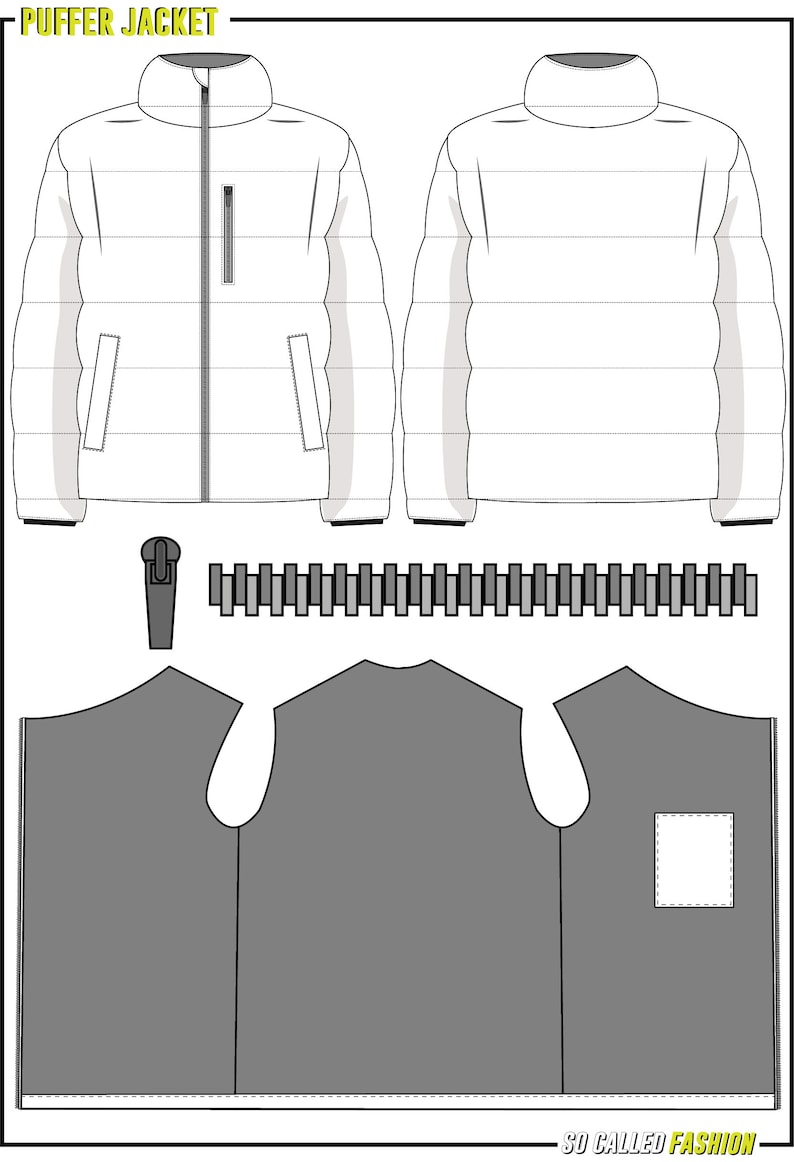 Vector Mens Puffer Jacket, SVG, Flat Sketch, for Adobe Illustrator ...