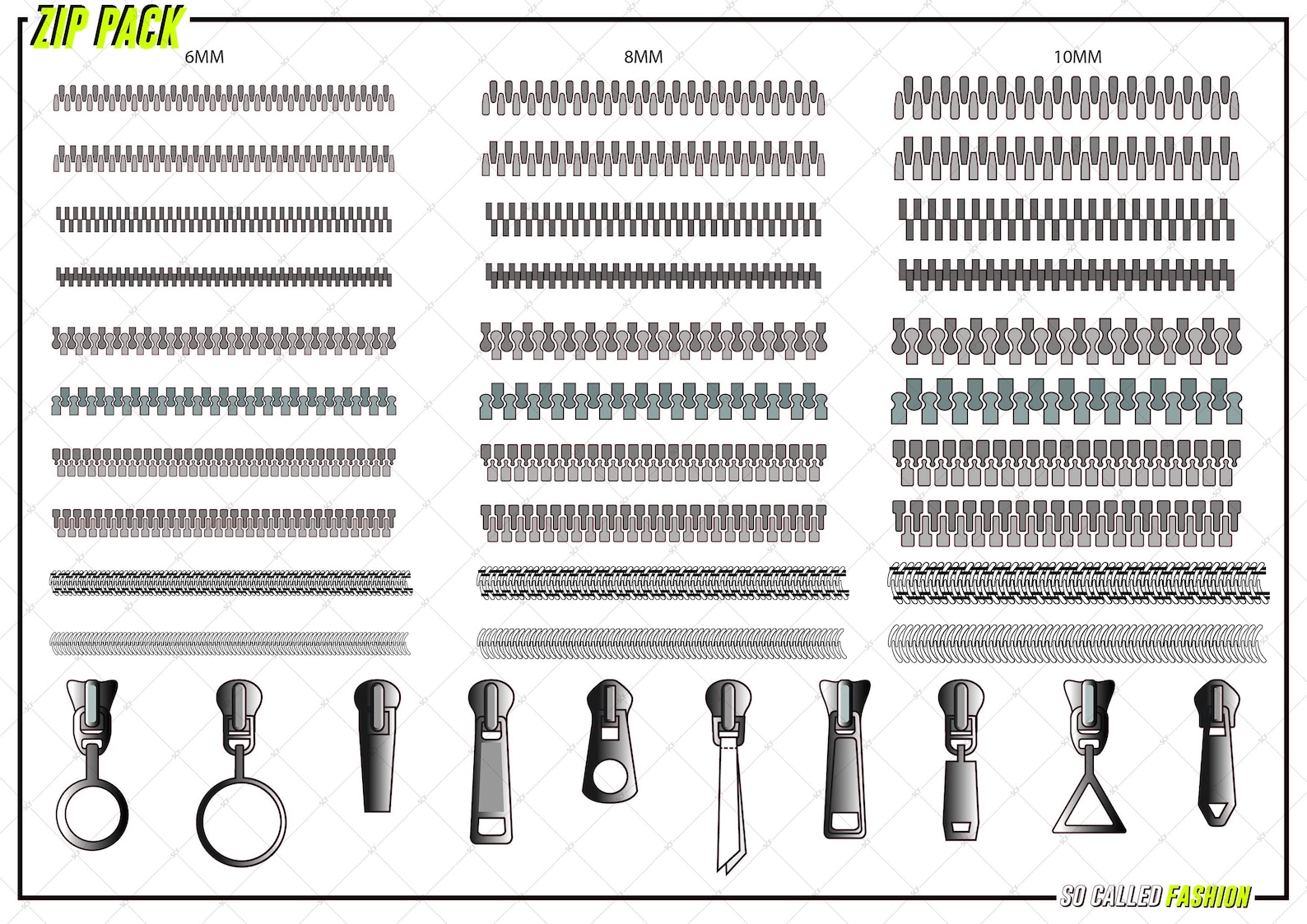 Zipper Svg Bundle, X10 Different Zips in 3 Sizes & Colours Plus X10 Zip ...