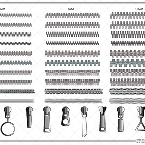 Zipper Svg Bundle, X10 Different Zips in 3 Sizes & Colours Plus X10 Zip ...