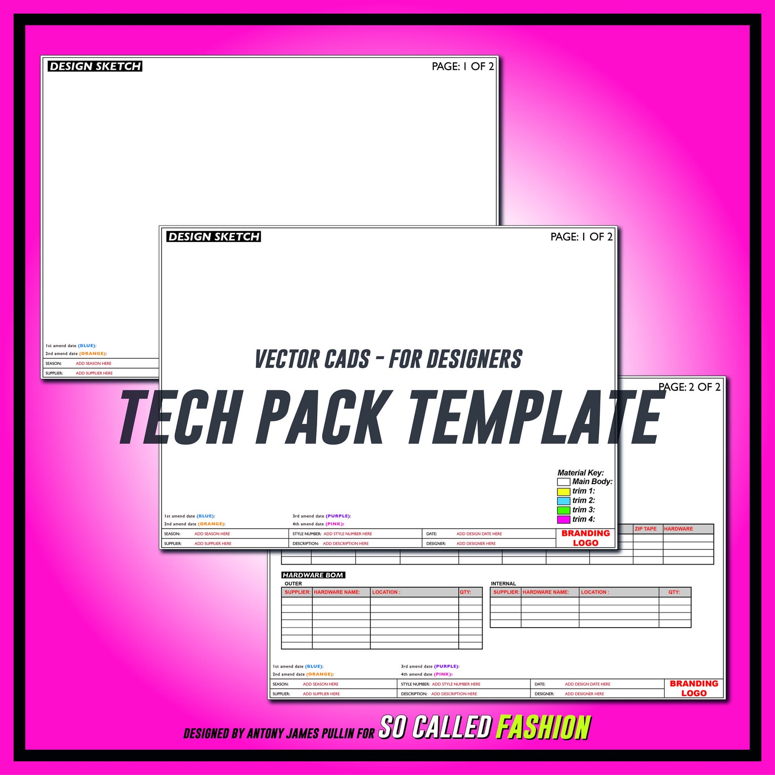 Complete Tech Pack Illustrator Template for Apparel Industry Fashion ...