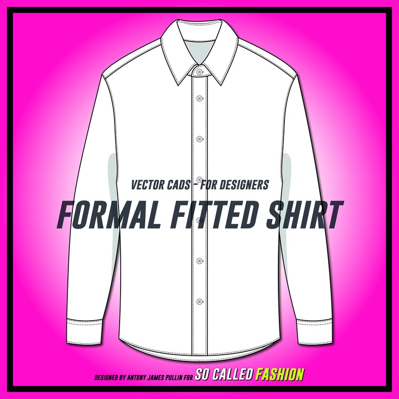 Formal Fitted Shirt SVG Vector CAD Mens Shirt Technical Drawing, Flat ...