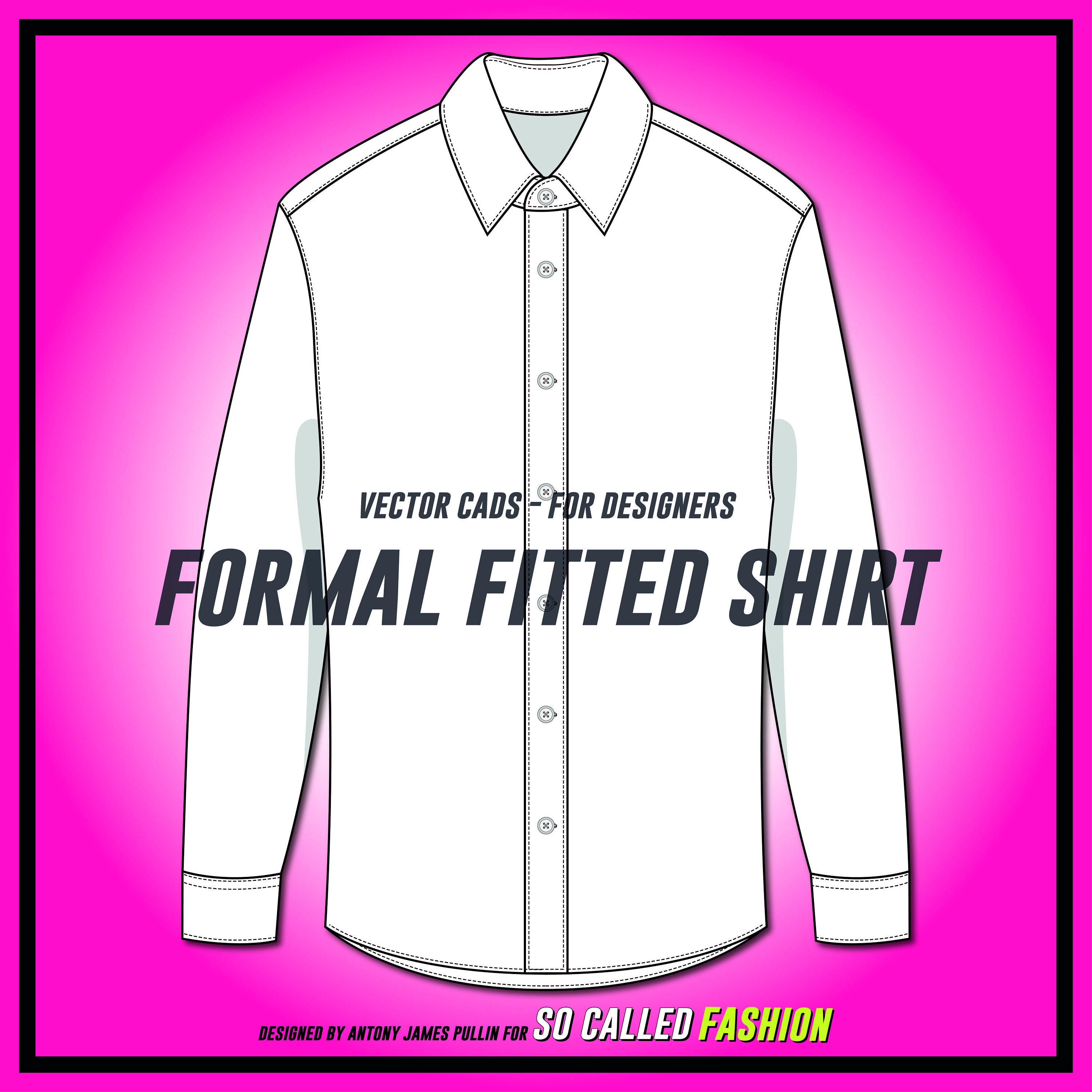 Formal Fitted Shirt SVG Vector CAD Mens Shirt Technical Drawing, Flat ...