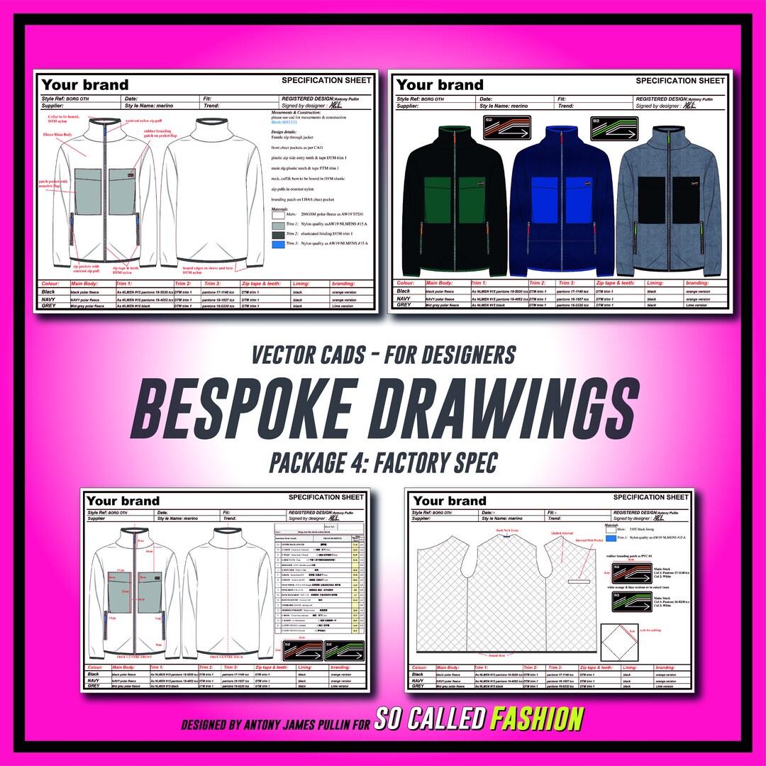 Custom Fashion Technical Drawing and Full Factory Spec, Fashion CAD ...
