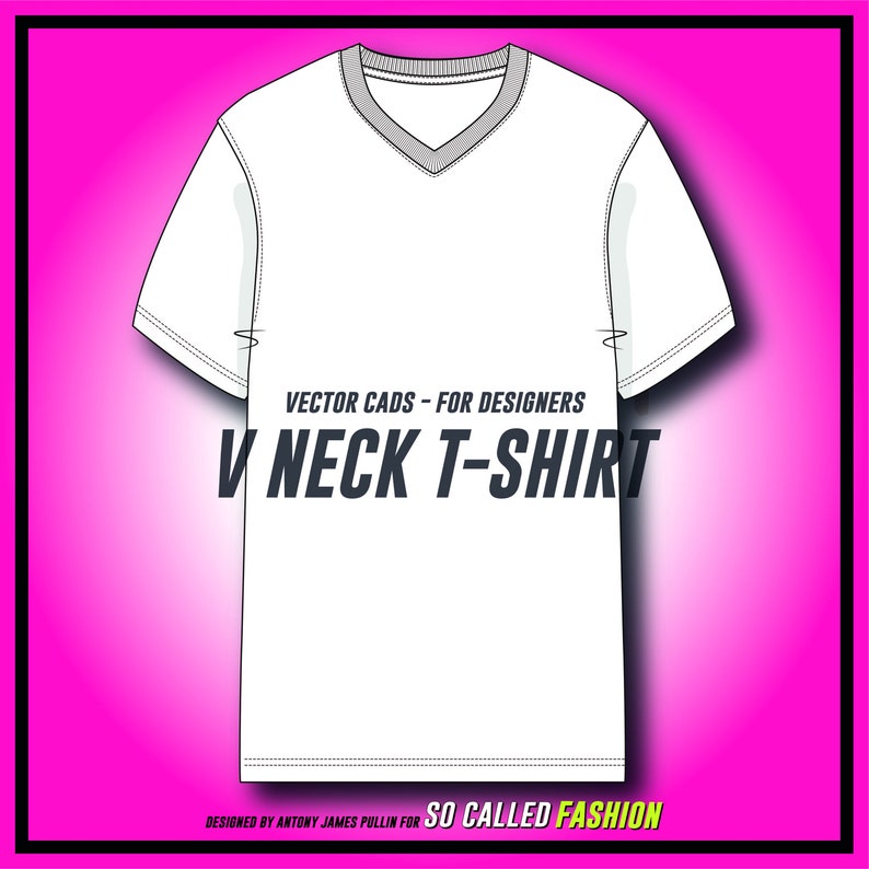 V Neck T-shirt - SVG - Vector CAD - Mens V Neck Tshirt Technical ...