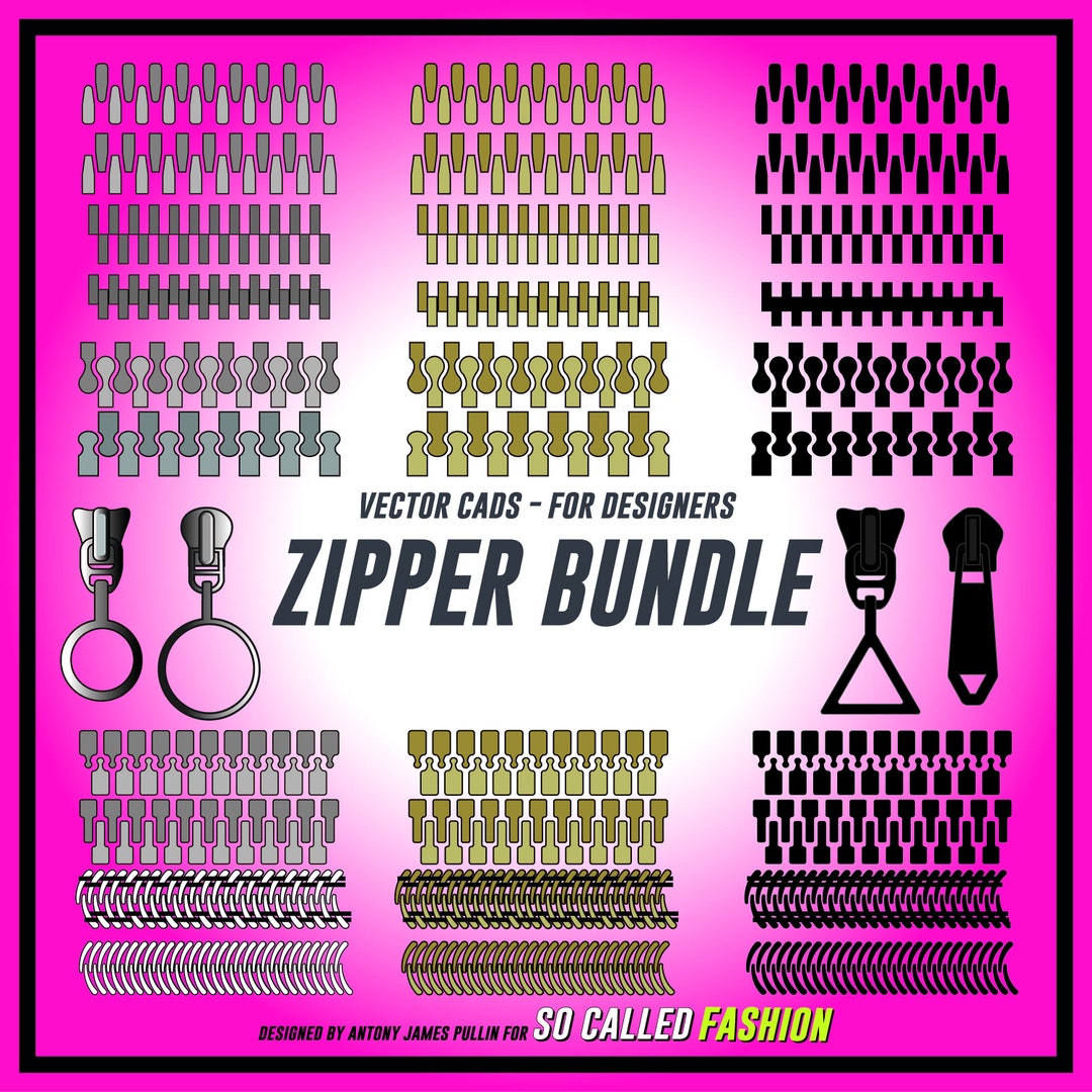 Zipper Svg Bundle, X10 Different Zips in 3 Sizes & Colours Plus X10 Zip ...