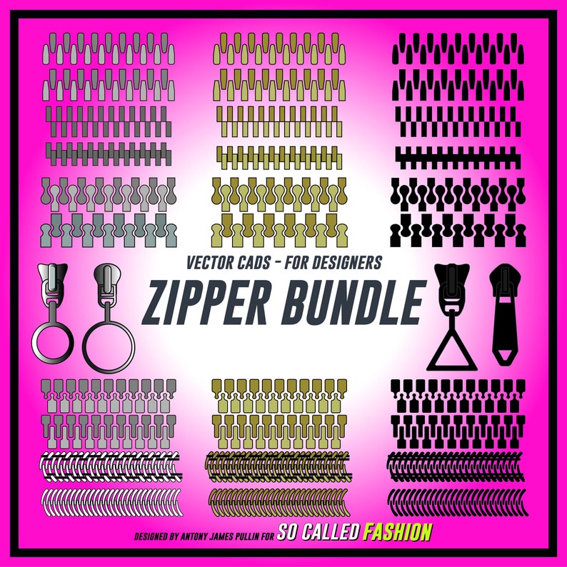 Zipper Svg Bundle, X10 Different Zips in 3 Sizes & Colours Plus X10 Zip ...